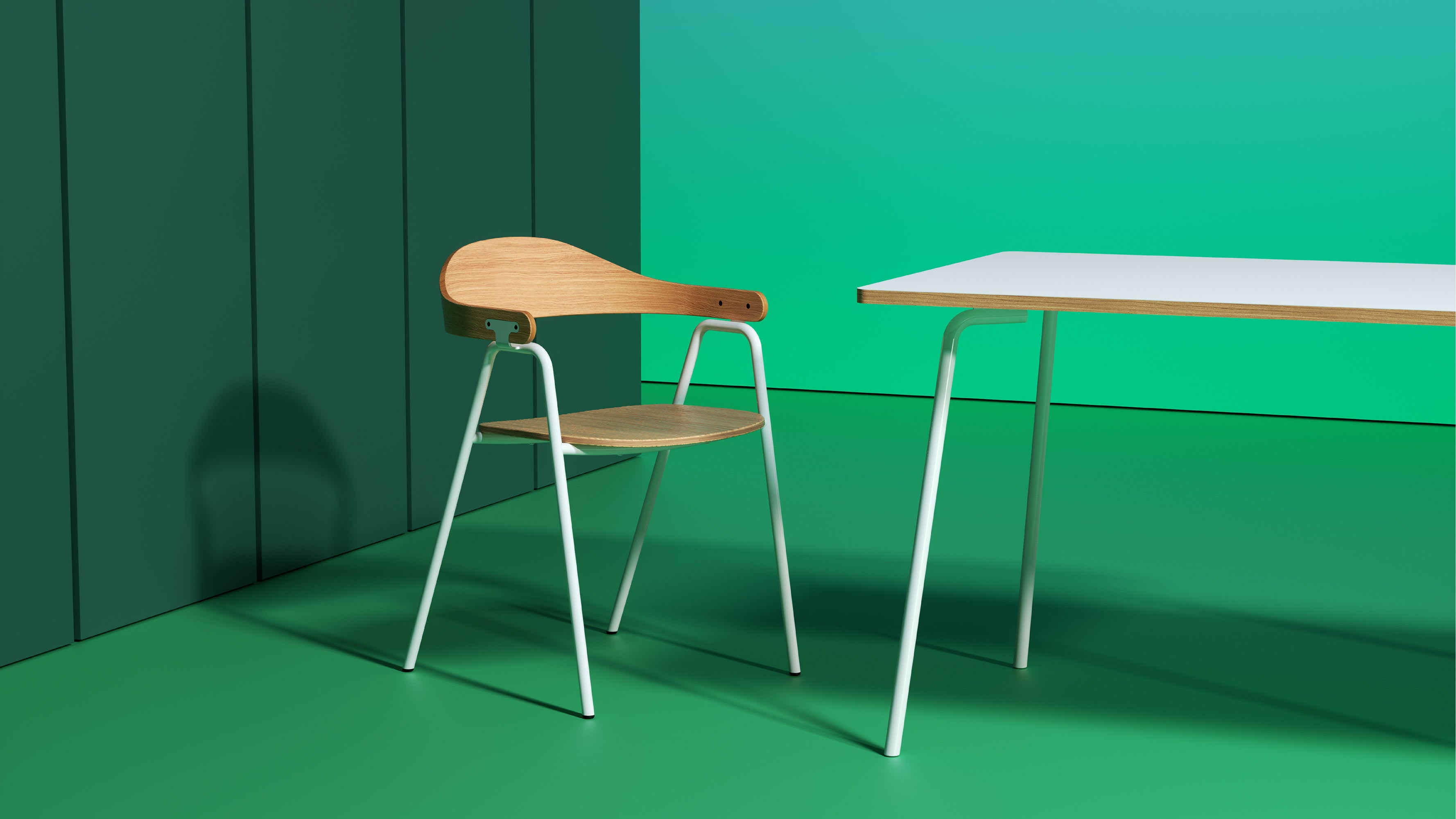 Otto White Rectangular Table | HPL veneer Top & Green Legs | Modern ...